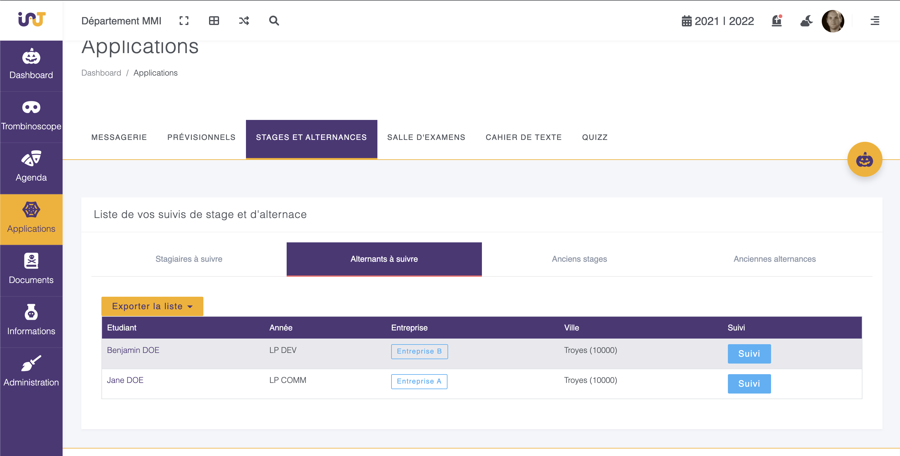 Gestion des étudiants · Documentation de l'Intranet des IUT